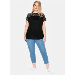 sheego Damen Spitzenshirt in A-Linie, schwarz, Gr&ouml;&szlig;e 48/50