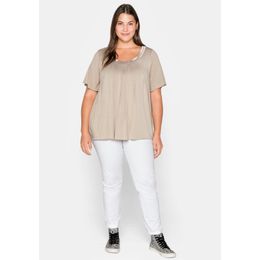 sheego Gro&szlig;e Gr&ouml;&szlig;en Shirt mit Kellerfalte vorn, beige, Gr&ouml;&szlig;e 52/54 - Damen