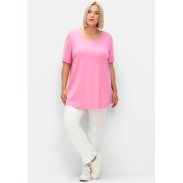 sheego Gro&szlig;e Gr&ouml;&szlig;en Longshirt mit abgerundetem Saum, blumiges pink, Gr&ouml;&szlig;e 56/58 - Damen