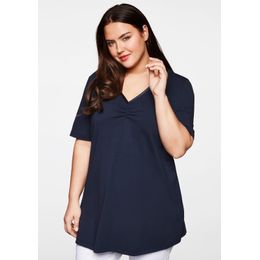 sheego Damen Longshirt mit Raffung, marine, Größe 48/50