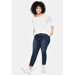 sheego Damen Jeggings mit Gürtelschlaufen, dark blue denim, Größe 108