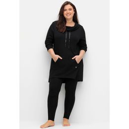 sheego Damen Oversize-Shirt mit Satinbändern, schwarz, Größe 56/58