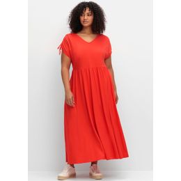 sheego Damen Jerseykleid mit Tunnelzug am Ärmel, rot, Größe 58