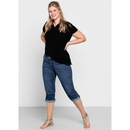 sheego Damen Caprijeans mit Krempelfunktion, blue denim, Gr&ouml;&szlig;e 52