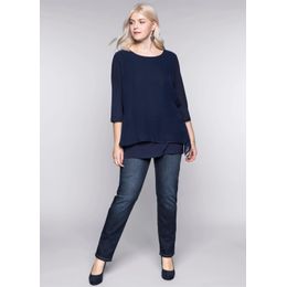 sheego Damen Blusenshirt mit Zipfelsaum, marine, Gr&ouml;&szlig;e 56/58