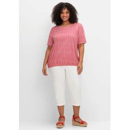 sheego Gro&szlig;e Gr&ouml;&szlig;en Kurzarmshirt mit Minimal-Alloverdruck und Gummizugbund, magenta-gemustert, Gr&ouml;&szlig;e 48/50 - Damen