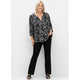 sheego Gro&szlig;e Gr&ouml;&szlig;en Tunika mit 3/4-Arm und Alloverprint, schwarz-wei&szlig; gemustert, Gr&ouml;&szlig;e 44 - Damen