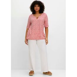 sheego Gro&szlig;e Gr&ouml;&szlig;en Shirt mit Alloverdruck und Cut-out vorn, hummer-gemustert, Gr&ouml;&szlig;e 48/50 - Damen