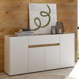 Pharao24.de Modernes Sideboard in Weiß und Wildeiche Optik 4 Türen 1 Schublade