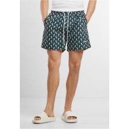Badeshorts Urban Classics "Urban Classics Herren Pattern Swim Shorts", Herren, Gr. 5XL, US-Größen, schwarzgrünseahorse, 100% Polyester, Badehosen