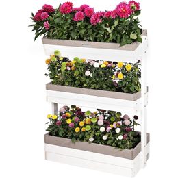WONDERMAKE® Großes Design Vertikalbeet mit 3 Etagen aus Holz für Outdoor Balkon Garten Wand stehend, Hochbeet vertikal XL Kästen Cube für Kräuter Erdbeeren Blumen, 85x38x110 cm, weiß grau anthrazit