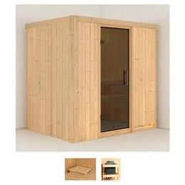 Sauna Karibu "Finja", beige (naturbelassen), ohne Ofen, (ohne Ofen), Saunen, ohne Ofen