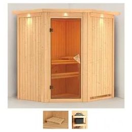 Sauna Karibu "Tomke", beige (naturbelassen), ohne Ofen, (ohne Ofen), Saunen, ohne Ofen