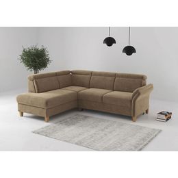 Ecksofa Home Affaire, B:247cm H:84cm T:193cmhellbraun, 100% Polyester, Sofas, "Glendale, L-Form", inkl. Kopfteilverstellung, wahlweise mit