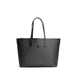 Tragetasche Tommy Hilfiger "TH MONOPLAY LEATHER TOTE", Damen, Gr. B/H/T: 44cm x 27cm x 15cm, schwarz, Leder, Lederimitat, Taschen, Damen Schultertasche mit bedrucktem TH-Monogramm