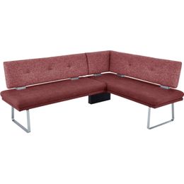 K+w Komfort & Wohnen Eckbank K+W KOMFORT & WOHNEN "Giacomo II", rot (bordeaux, coral), H:91cm T:65cm, Sitzbänke, Flachstahlkufe in edelstahlfarbig lackiert, Rücken und Sitz gesteppt