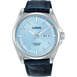 Automatikuhr Lorus, dunkelblau, hellblau, Armbanduhren, Herren, Armbanduhr, Herrenuhr, Mechanische Uhr, Lederarmband, analog, Tag