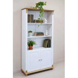 Regal Home Affaire "Tessin, Standregal, Bücherregal", weiß, honig, B:90cm H:181cm T:38cm, Massivholz, Regale, aus massiver Kiefer, Breite 90 cm, Höhe 181 cm, mit Türen