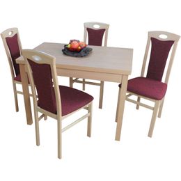 Essgruppe "5tlg. Tischgruppe", rot (bordeaux, bordeaux, buche, nachbildung), B:45cm H:95cm T:48cm, FSC-zertifiziertes teilmassives Holz, HOFMANN LIVING AND MORE, Sitzmöbel-Sets, Stühle montiert