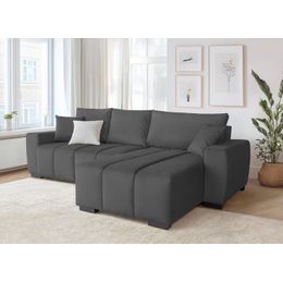 Ecksofa Home Affaire, B:256cmschwarz, 100% Polyester, Sofas, "L-Form Bello", mit Bettfunktion, Bettkasten, Frei im Raum stellbar und Federkern