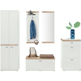 Kompaktgarderobe "Lancaster Dielen", weiß, B:240cm H:206cm T:37,2cm, SET ONE BY Musterring, Schränke, bestehend aus 5 Teilen, in zwei Farben erhältlich, Gesamtbreite 240 cm