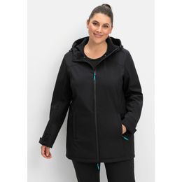 sheego Damen Softshelljacke mit 2-Wege-Reißverschluss, schwarz, Größe 52