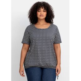 sheego Damen T-Shirt mit dekorativem Ornamentmuster, nachtblau-gemustert, Größe 44/46
