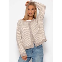 SASSYCLASSY Gestreifter Cardigan in Taupe | Gr.: S