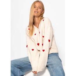 SASSYCLASSY Cardigan mit roten Herzen in Offwhite | Gr.: M