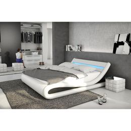 Salesfever Polsterbett »Komfortables Kunstlederbett für süße Träume« Design Bett - Moderne Form mit LED-Beleuchtung, Kunstleder Weiß/Schwarz + Weiß...