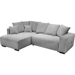 exxpo - SOFA FASHION Ecksofa Ottomane beidseitig montierbar, inkl. 6x Rückenkissen und 2x Zierkissen grey