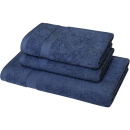 Dyckhoff Handtuch Set »Planet« Set 3 Stk. Walkfrottier 2 Handtücher (50x100cm), 1 Duschtuch (70x140cm) marine Obermaterial: 100% Baumwolle