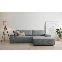 Home Affaire Ecksofa »SHERWOOD Schlafsofa 267 cm, L-Form, « Schlaffunktion mit Bettkasten (210x136 cm), Cord, Vintage, Samtvelours dunkelgrau
