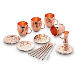 ECHTWERK Becher Kupferbecher Set, Cocktailgläser, Außenfläche Hammerschlag, 13tlg kupferfarben