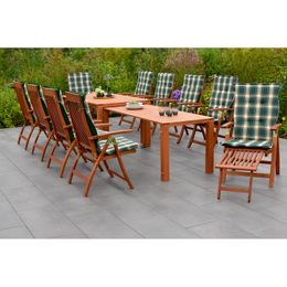 Merxx Garten-Essgruppe »Comodoro« Set, 21 Stk. tlg. 8 Klappsessel, 2 Klappsessel mit Fußteil, Auflagen, Ausziehtisch braun + braun + braun