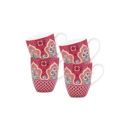 PIP Studio Becher »Flower Festival - Kamm Deko« Kaffeetassen im 4er Set, Blumenfest, mit Kamm Deko, 350 ml rosa