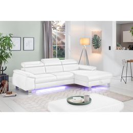 COTTA Ecksofa »Komaris L-Form, B: 244 cm« mit Kopfteilverstellung, optional Bettfunktion, Bettkasten & Licht weiß
