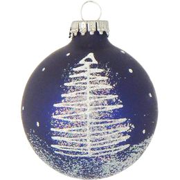 KREBS GLAS LAUSCHA Weihnachtsbaumkugel &raquo;CBK72799, Weihnachtsdeko, Christbaumschmuck, Christbaumkugeln Glas&laquo; blau-silberfarben
