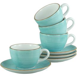 Creatable Tasse »Vintage Nature Aqua, Kaffeetassen-Set, 8-tlg.« Handgemalt, Gesprenkelt, Rustikales Außenband blau