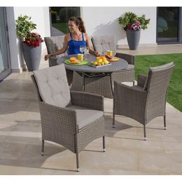 Konifera Garten-Essgruppe »Mailand« Set, 4 Sessel, Tisch Ø 100 cm, inkl. Auflagen, 13 Stk. tlg. Polyrattan, Stahl, Braun, Tischplatte aus...