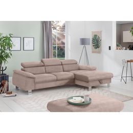 COTTA Ecksofa &raquo;Komaris L-Form, B: 244 cm&laquo; mit Kopfteilverstellung, optional Bettfunktion, Bettkasten & Licht braun Microfaser PRIMABELLE (100% 