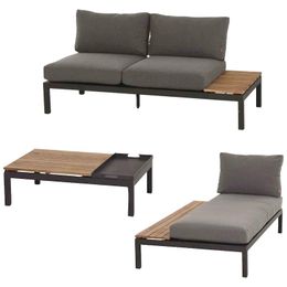 siena GARDEN Gartenlounge-Set »Alvida« 3 Stk. tlg. anthrazit/Holz + Bezug: 100% Polyester