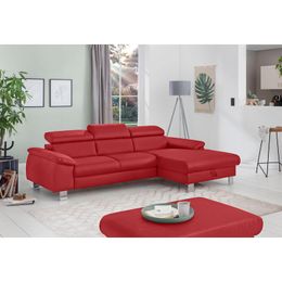COTTA Ecksofa &raquo;Komaris L-Form, B: 244 cm&laquo; mit Kopfteilverstellung, optional Bettfunktion, Bettkasten & Licht rot Microfaser PRIMABELLE (100% Polyester