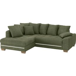 Ecksofa &raquo;Nikita II, L-Form&laquo; mit Kaltschaum, RGB-LED Beleuchtung, wahlweise mit Bett, Bettkasten gr&uuml;n Stripes (92% Polyester / 8% Nylon)