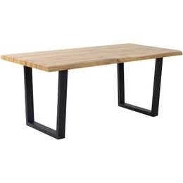 Duo Collection Baumkantentisch &raquo;Tisch Thea&laquo; Massives Kufengestell aus Metall, Belastbarkeit bis 100 kg Wildeiche-Nachbildung, naturbraun + Schwarz...