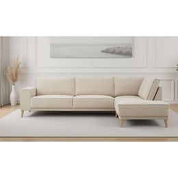 OTTO HOME Ecksofa »Oland Skandi, weicher Chenille-Stoff« L-Form, 289 cm, Wellenunterfederung, Skandi-Design, Massivholzfüße beige 100% Polyester