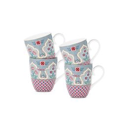 PIP Studio Becher »Flower Festival - Kamm Deko« Kaffeetassen im 4er Set, Blumenfest, mit Kamm Deko, 350 ml blau