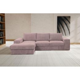 WERK2 Ecksofa »Rozzana Design Ecksofa mit hohem Komfort, zeitlos & elegant, L-Form, « in kuschelweichen Trendstoffen Cord, Breitcord und Plüsch Rose