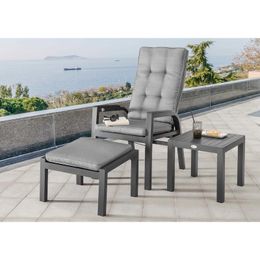 Destiny Balkonset »CAPRI« 1x Sessel, 1x Fußhocker, 1x Beistelltisch, inkl. Auflagen, 5 Stk. tlg. Aluminium anthrazit + Bezug: 100% Polyester