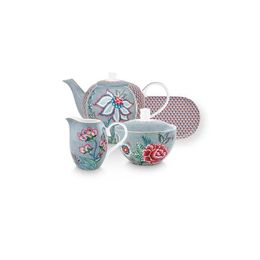 PIP Studio Teeservice »Tee-Set Flower Festival« Flower Festival Kollektion, 4-teiliges Set blau